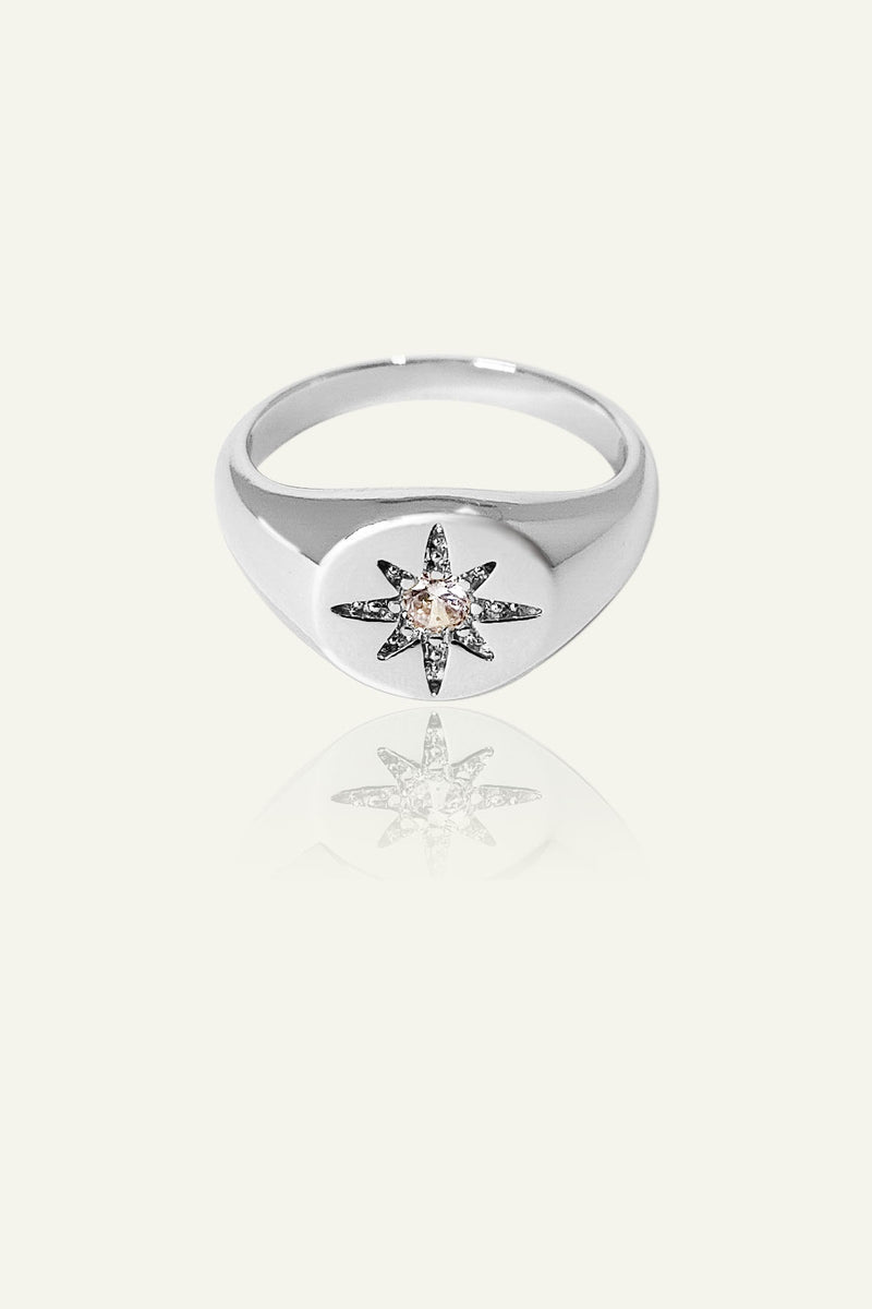 Stellar Path Ring Silver – Elegant Silver Star Design with Sparkling ...