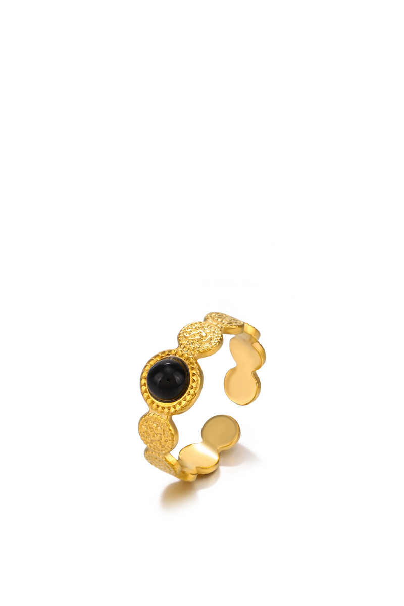 Medusa Waterproof Gold Ring | Black Stone Ring | Solana Jewellery ...